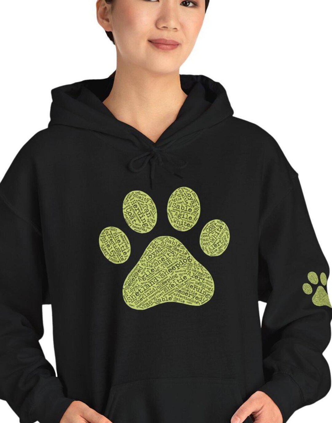 SHETLAND SHEEPDOG Paw Print Standard WORDS Design, Unisex Sweatshirt ...