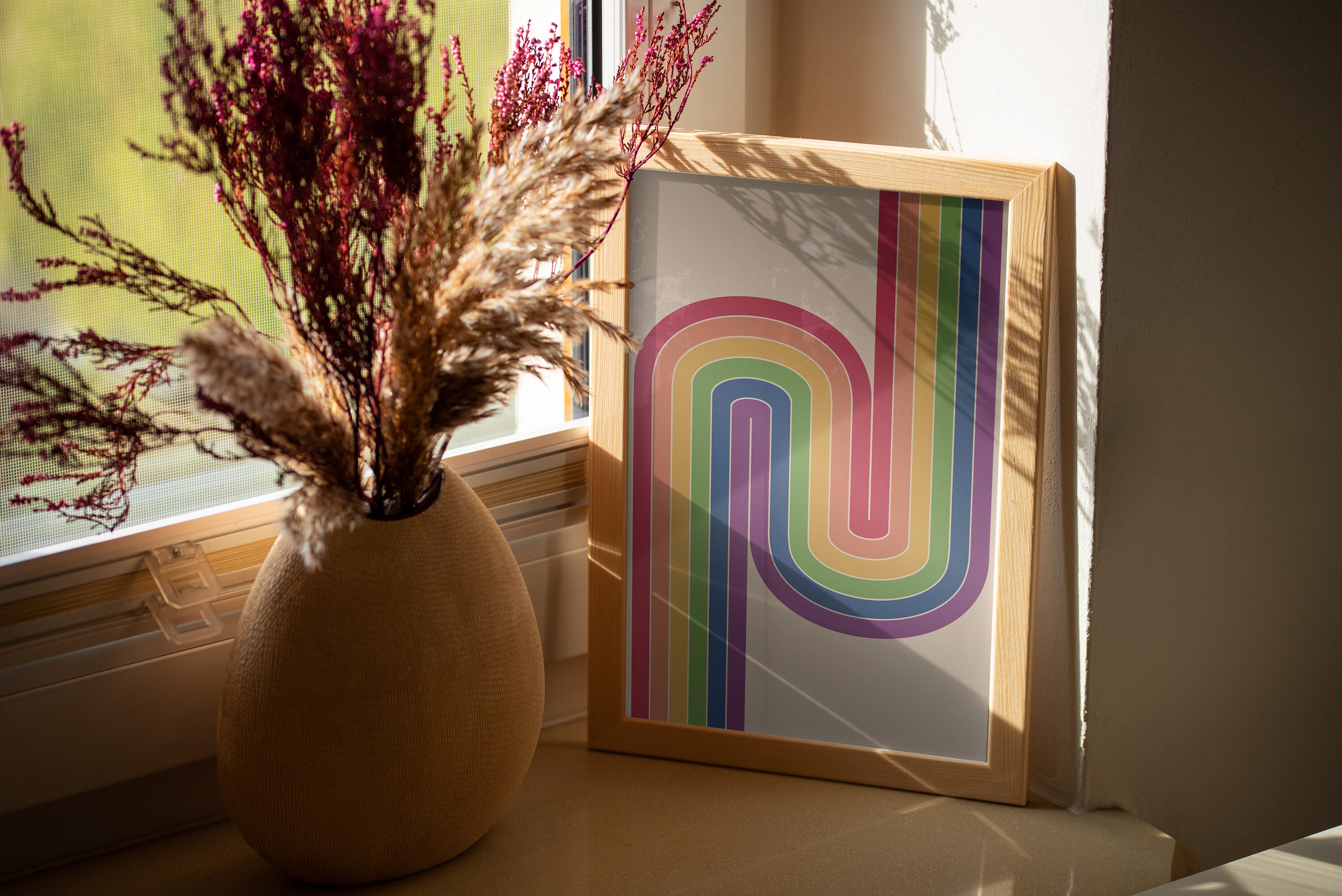 Swirly Rainbow Illustration, Printable Art Print, 70s Decor ...