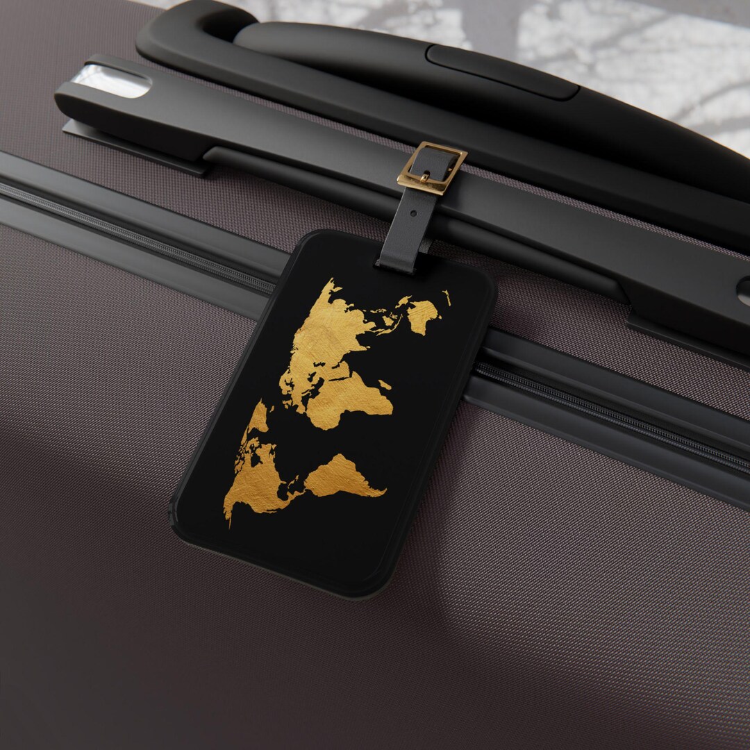 Gold World Map Luggage Tag Travel Bag Tag Suitcase Identifier Adventure ...