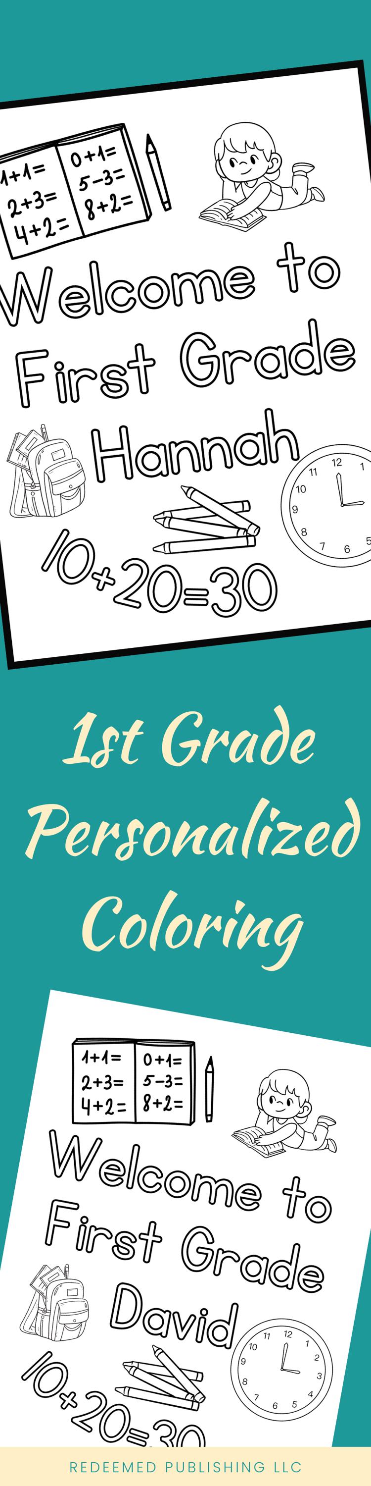 Personalized Coloring Page for 1st Grade Student Back to School ...