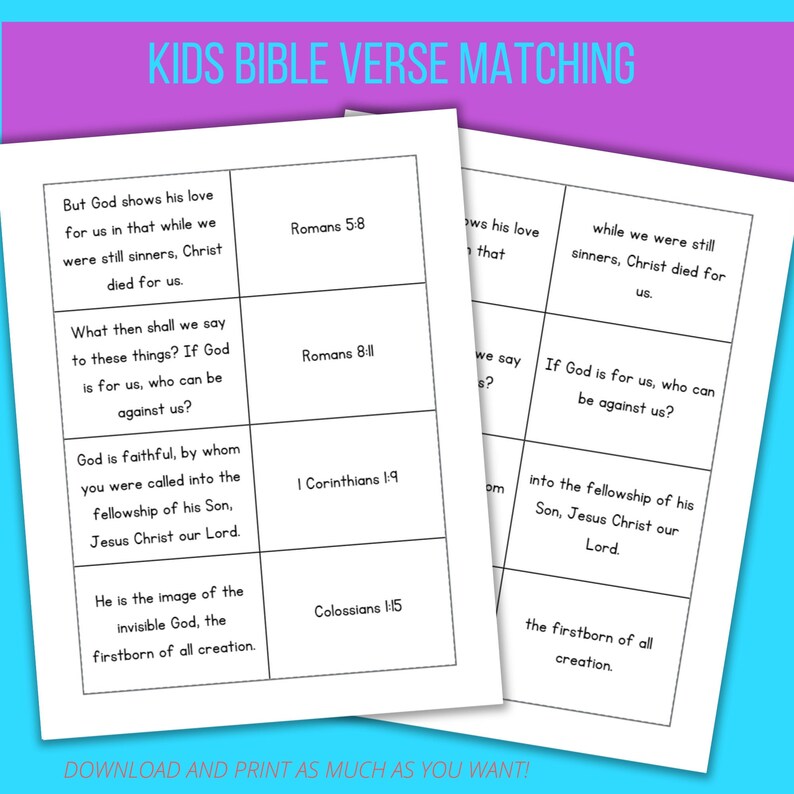 Scripture Verse Matching Game Cards for Bible Verse Memory Homeschool ...