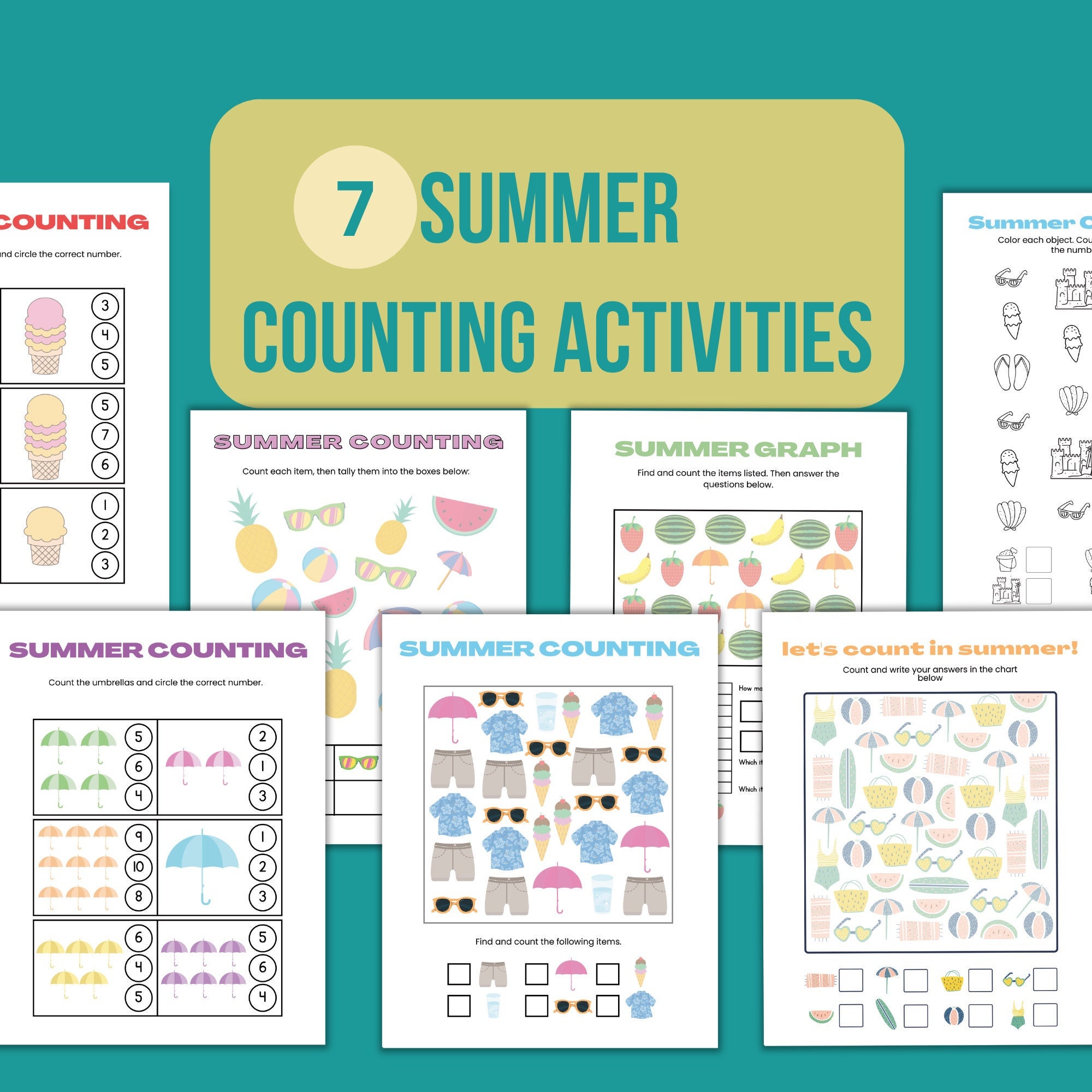 Summer Counting Activities for Kids Instant Download Activities Summer ...