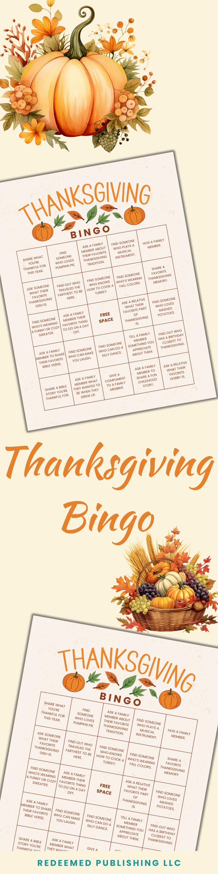 Thanksgiving Bingo for Kids Printable Family Holiday Game for Kids ...
