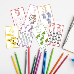 Number Flash Cards for Homeschool Curriculum Educational Cards Animal ...