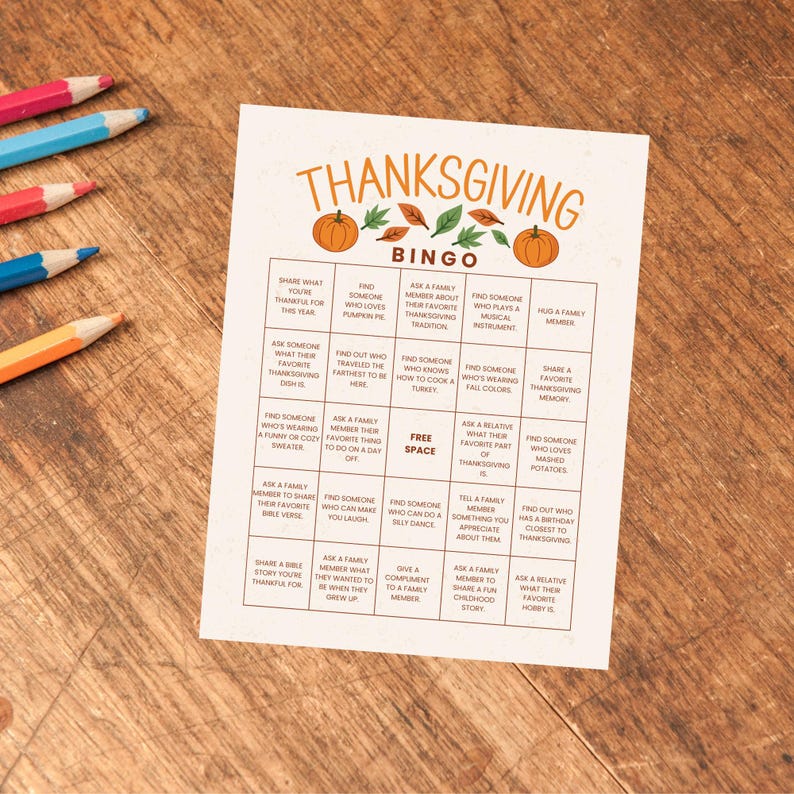 Thanksgiving Bingo for Kids Printable Family Holiday Game for Kids ...