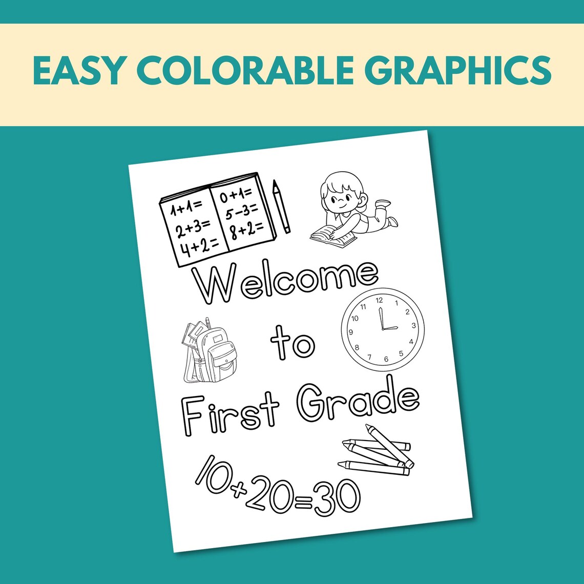 1st Grade Coloring Page for Student Back to School Activity Instant ...