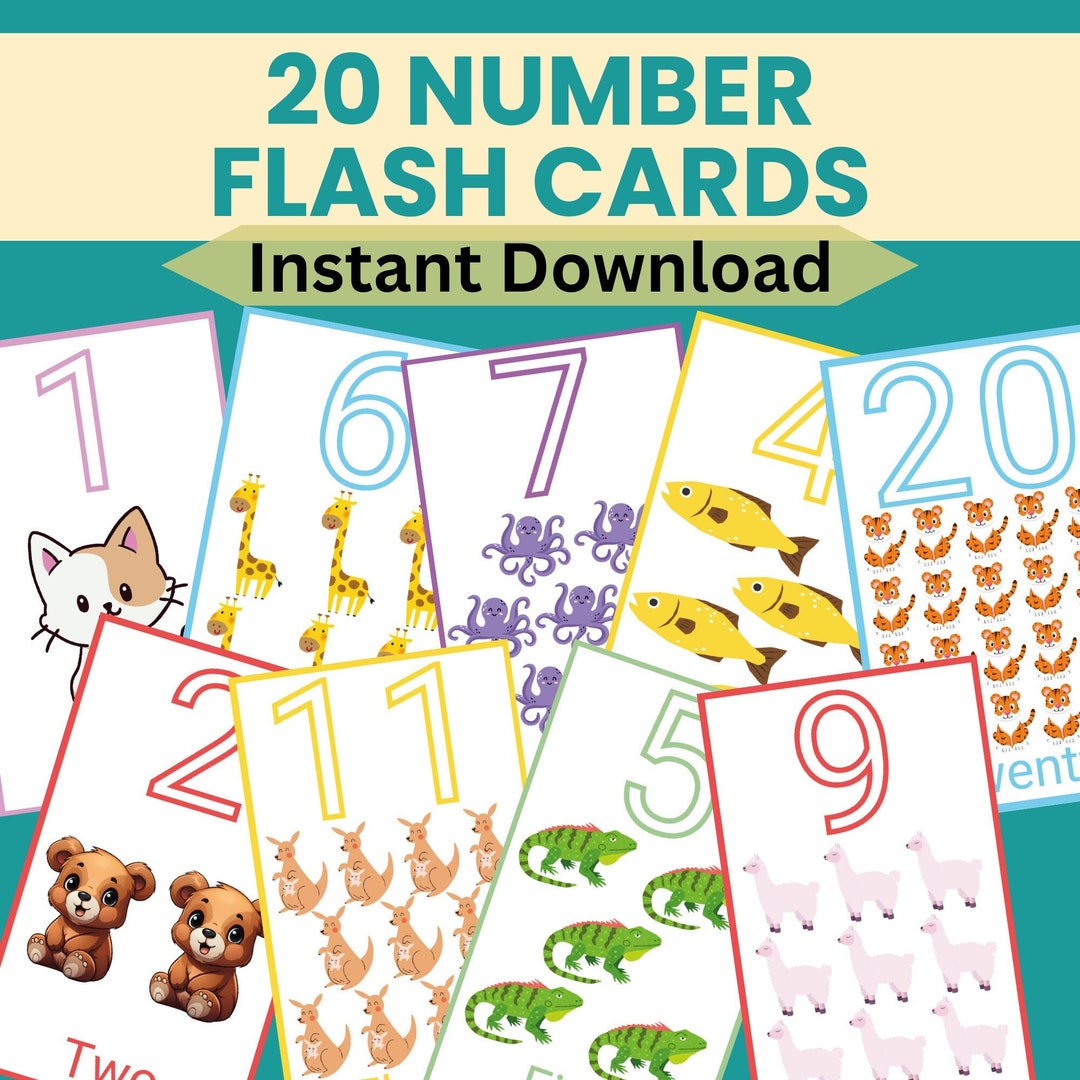 Number Flash Cards for Homeschool Curriculum Educational Cards Animal ...