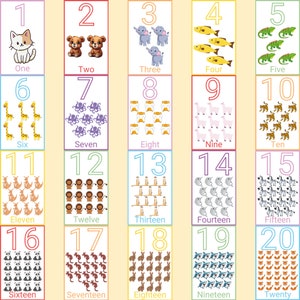 Number Flash Cards for Homeschool Curriculum Educational Cards Animal ...