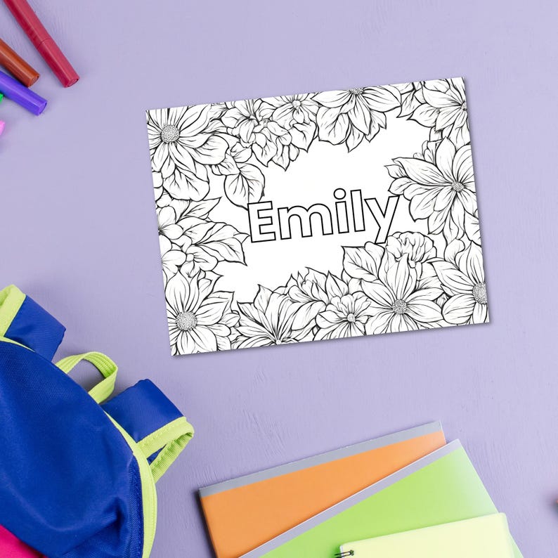 Custom Name Floral Coloring for Children Mindfulness and Relaxation ...