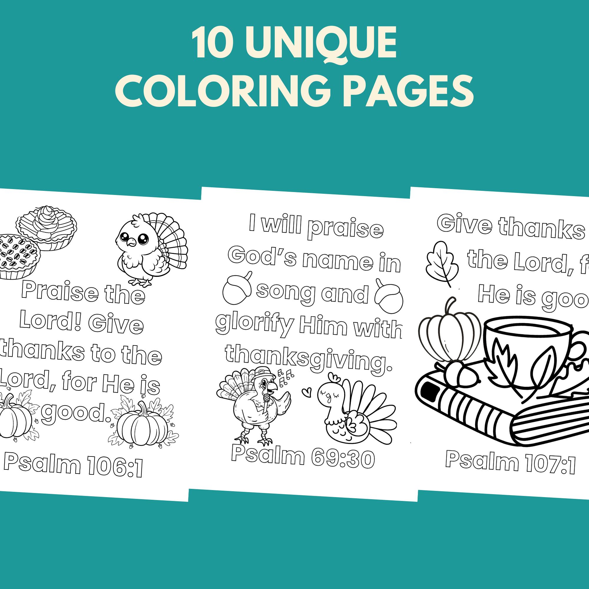 Thanksgiving Scripture Verse Coloring Pages for Kids Table Busy Work ...