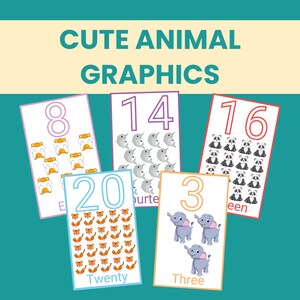 Number Flash Cards for Homeschool Curriculum Educational Cards Animal ...