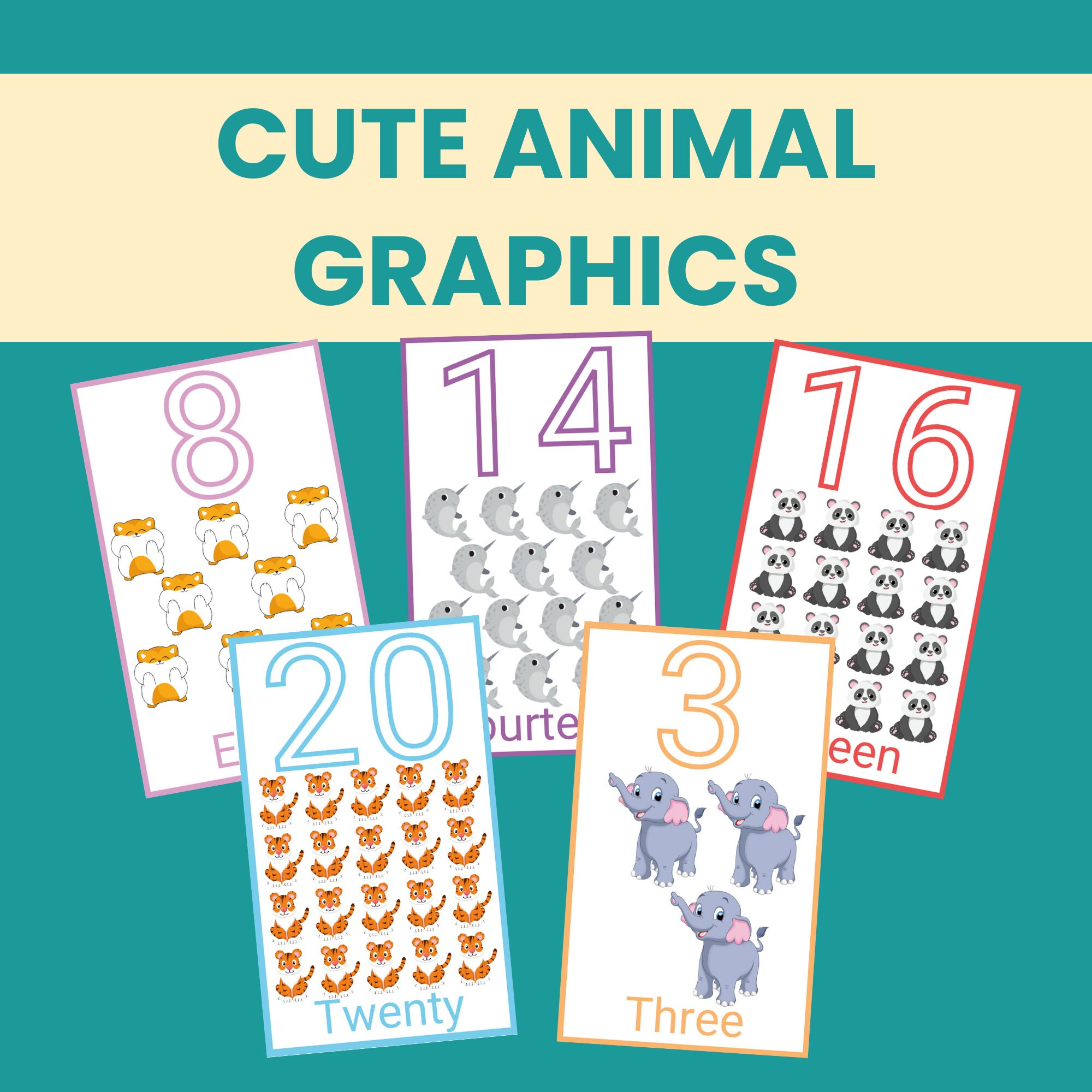 Number Flash Cards for Homeschool Curriculum Educational Cards Animal ...
