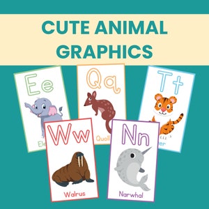 Alphabet Flash Cards for Homeschool Curriculum Educational Cards Animal ...