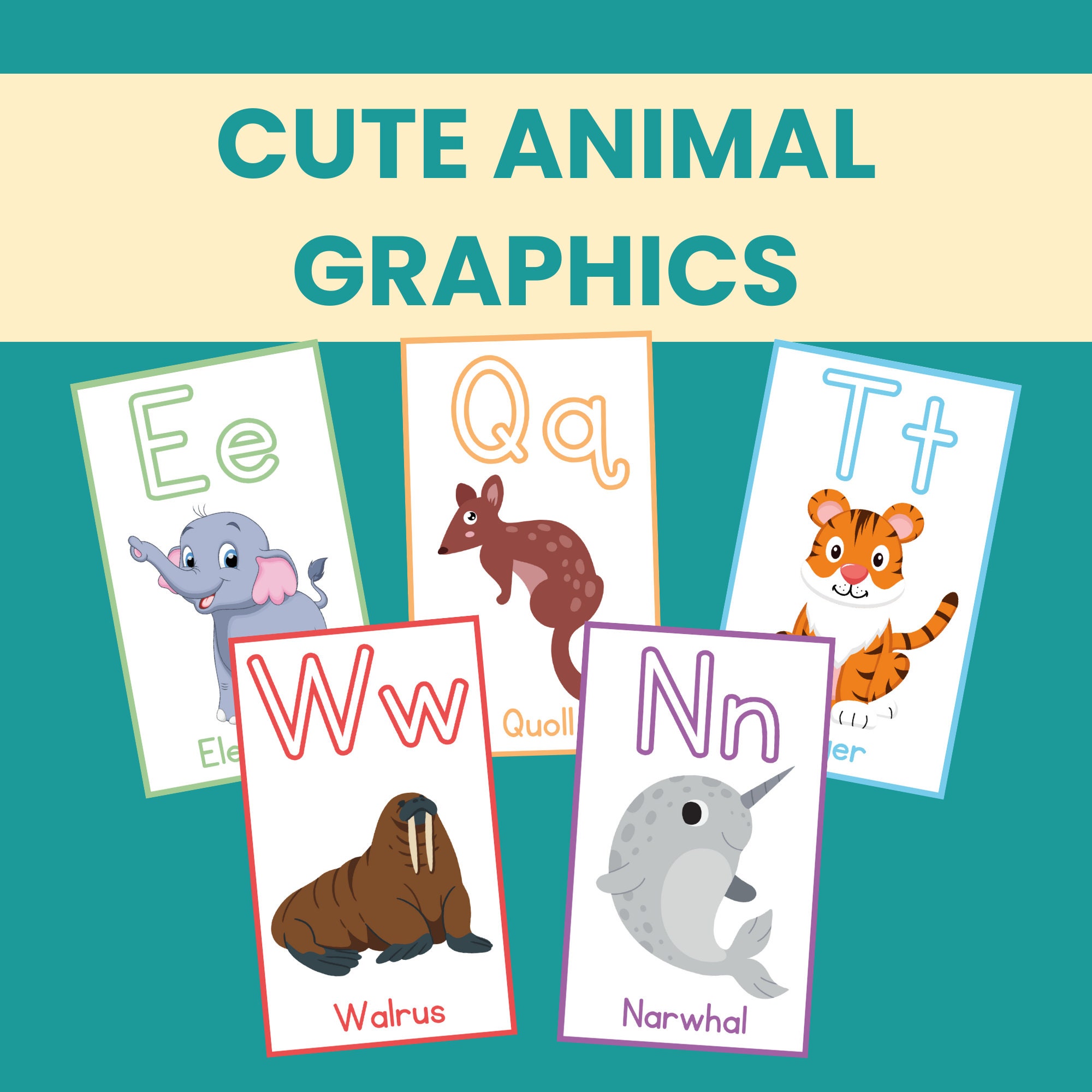 Alphabet Flash Cards for Homeschool Curriculum Educational Cards Animal ...