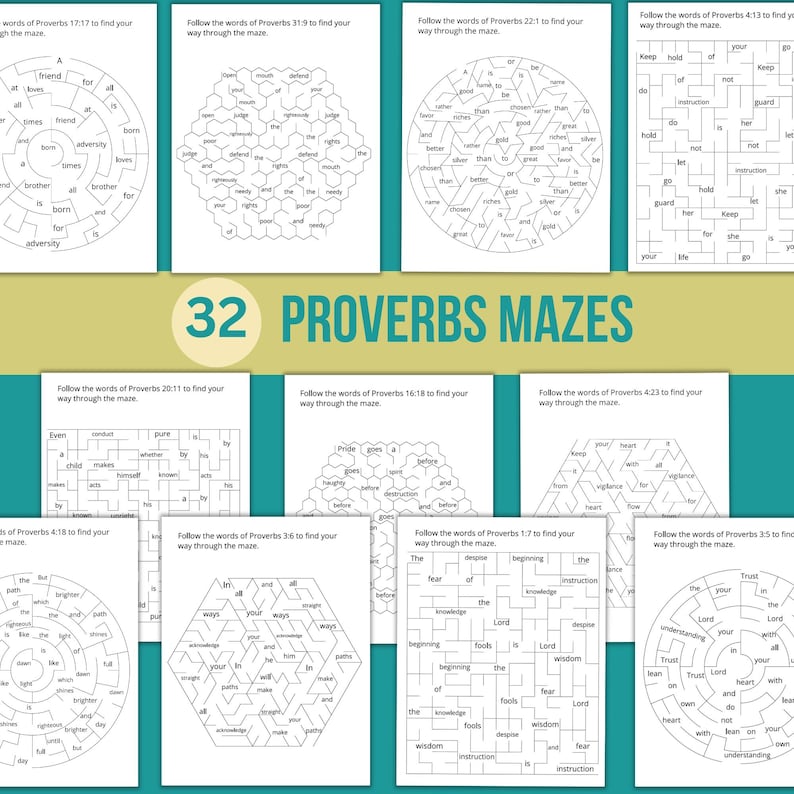 Bible Verse Memory Mazes for Children Proverbs Memory Activities ...