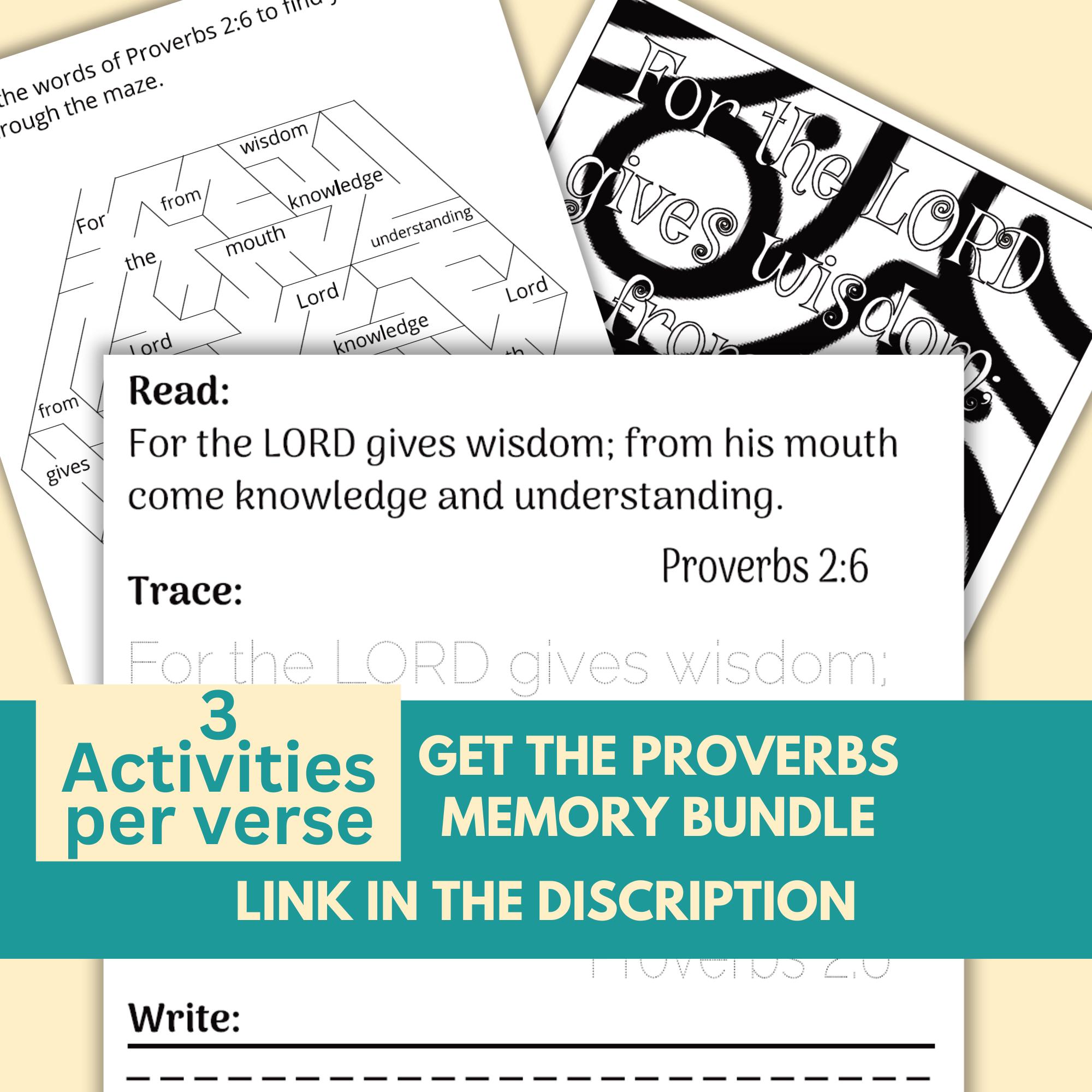 Proverbs Coloring Pages for Children Scripture Memory Activities for ...