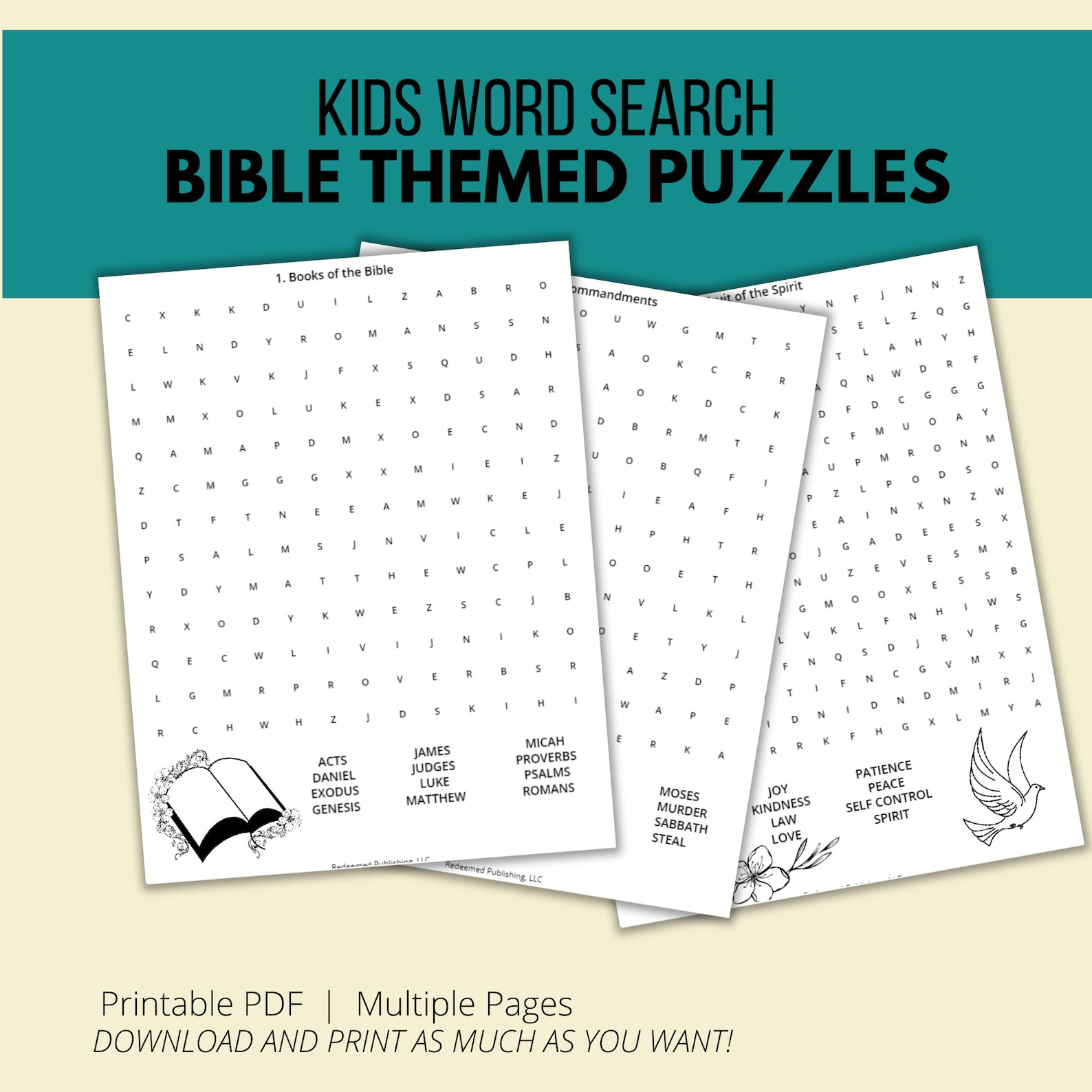 Bible-themed Word Search for Kids, 15 Scripture Based Word Searches for ...