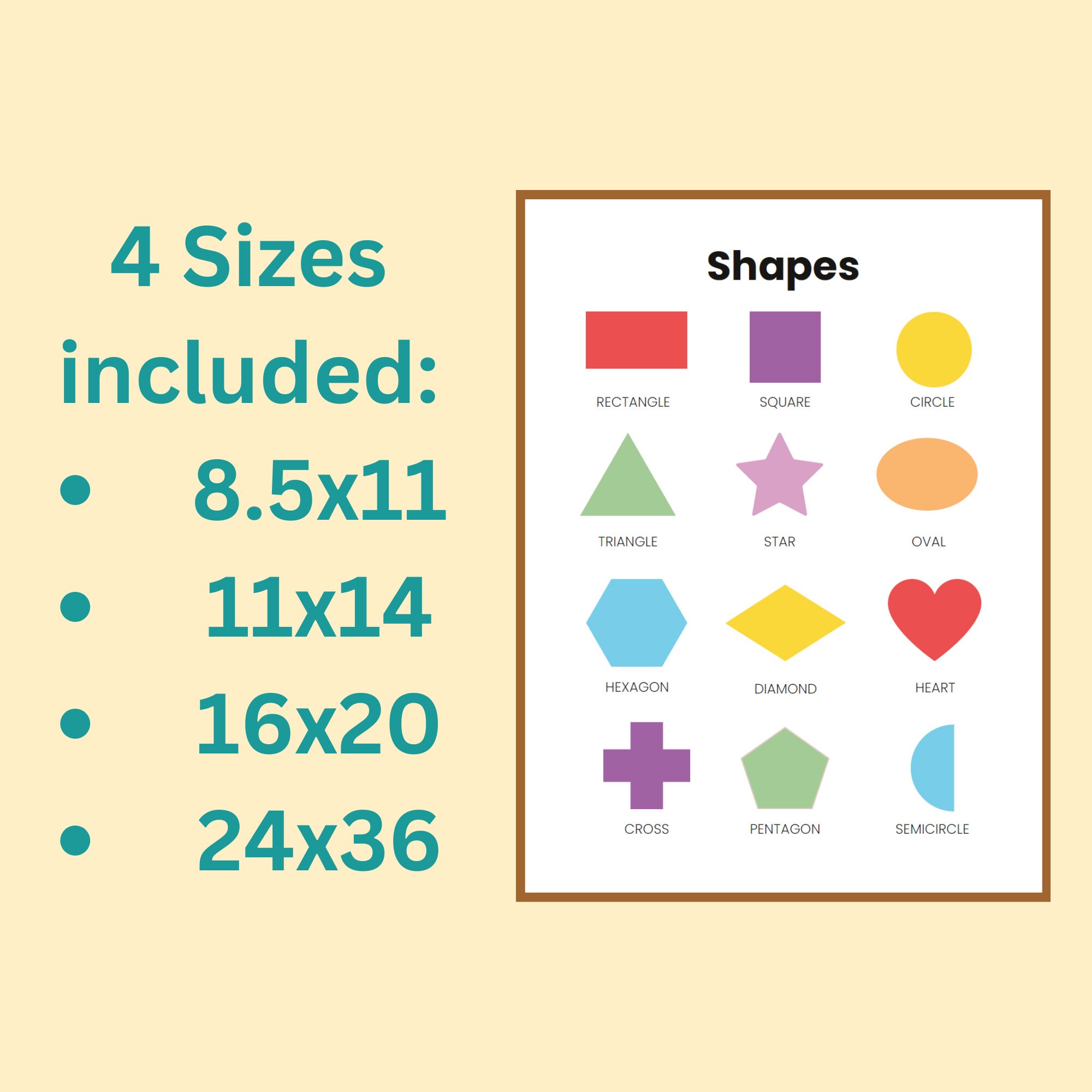 Shapes Poster for Kids Educational Wall Art Colorful Decor for Children ...