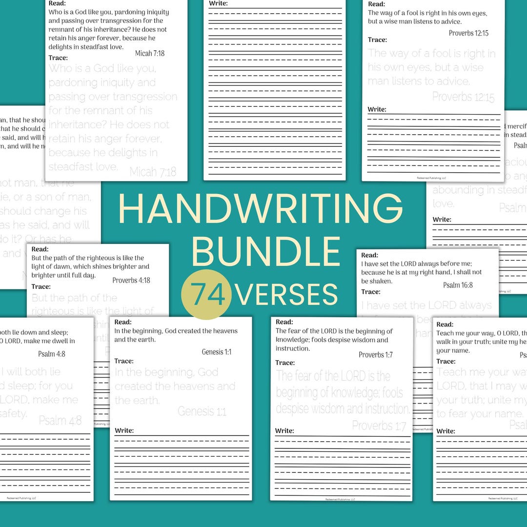 Handwriting Bundle for Kids Letter Tracing Practice Scripture Memory ...