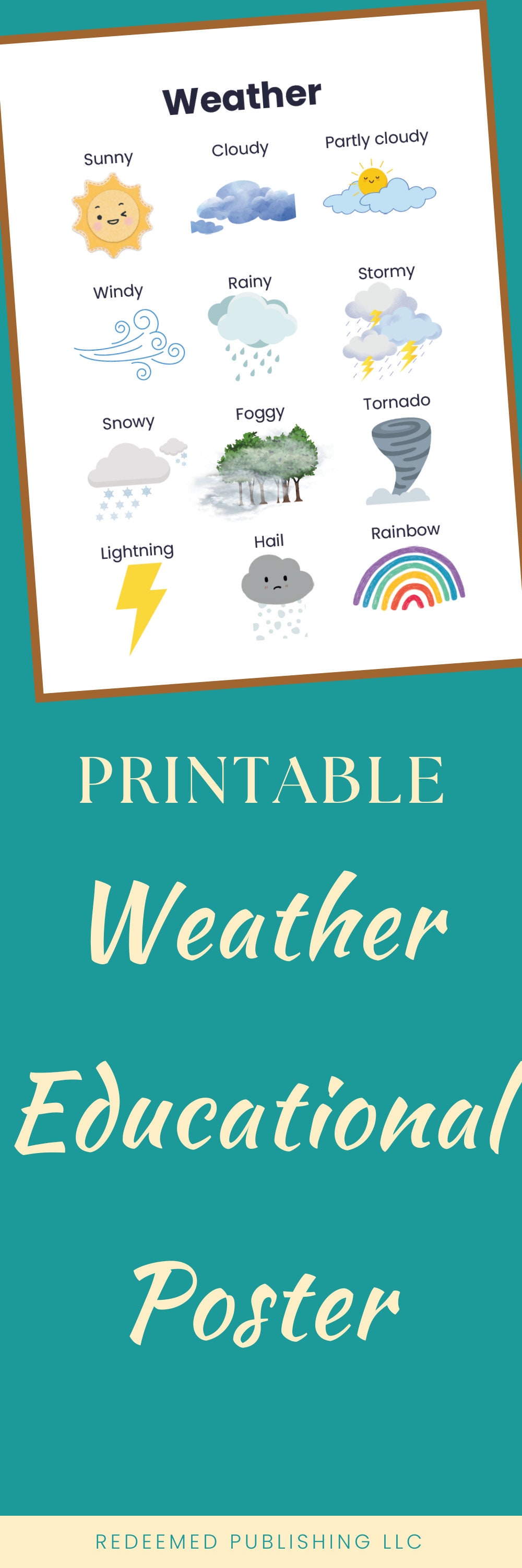 Weather Educational Poster for Playroom Learning Decor Instant Download ...