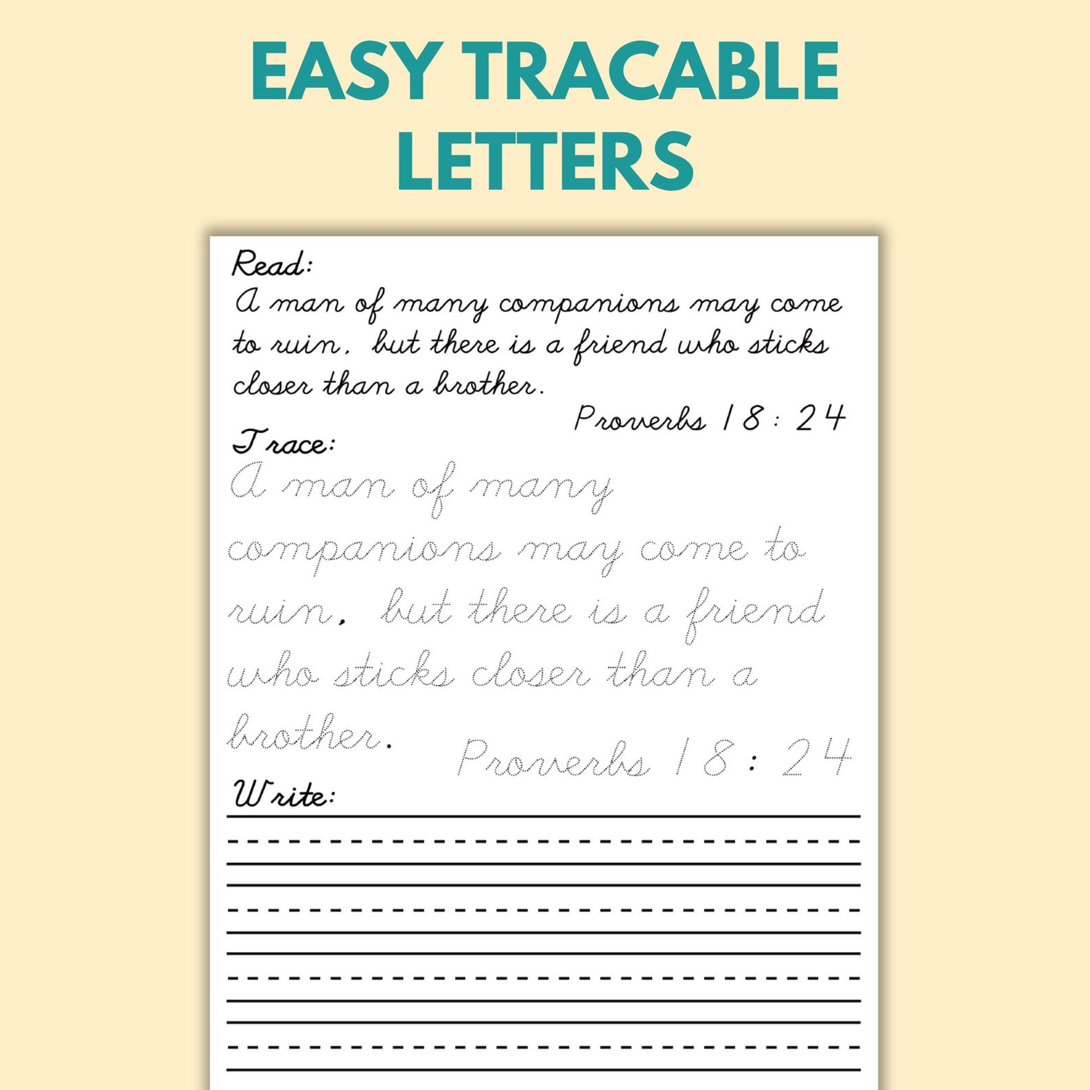 Scripture Cursive Handwriting Practice Printable Worksheet for ...