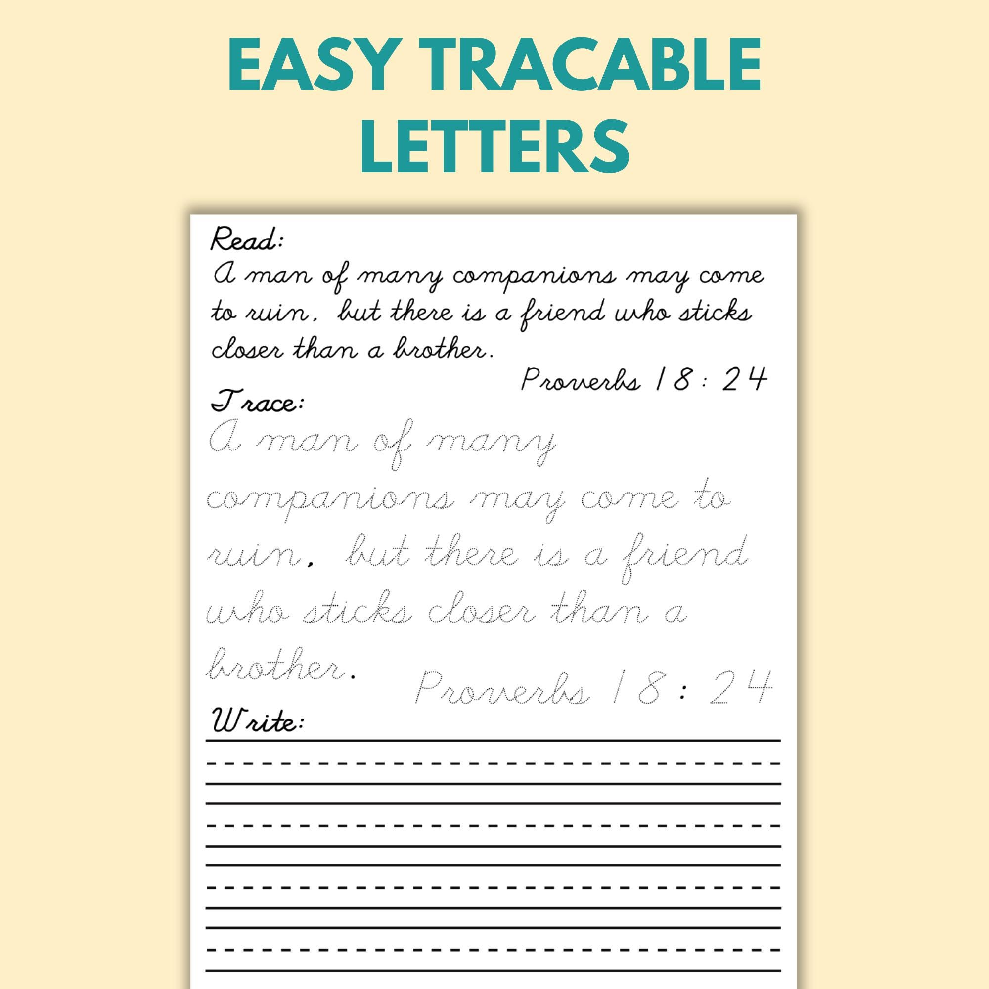 Scripture Cursive Handwriting Practice Printable Worksheet for ...