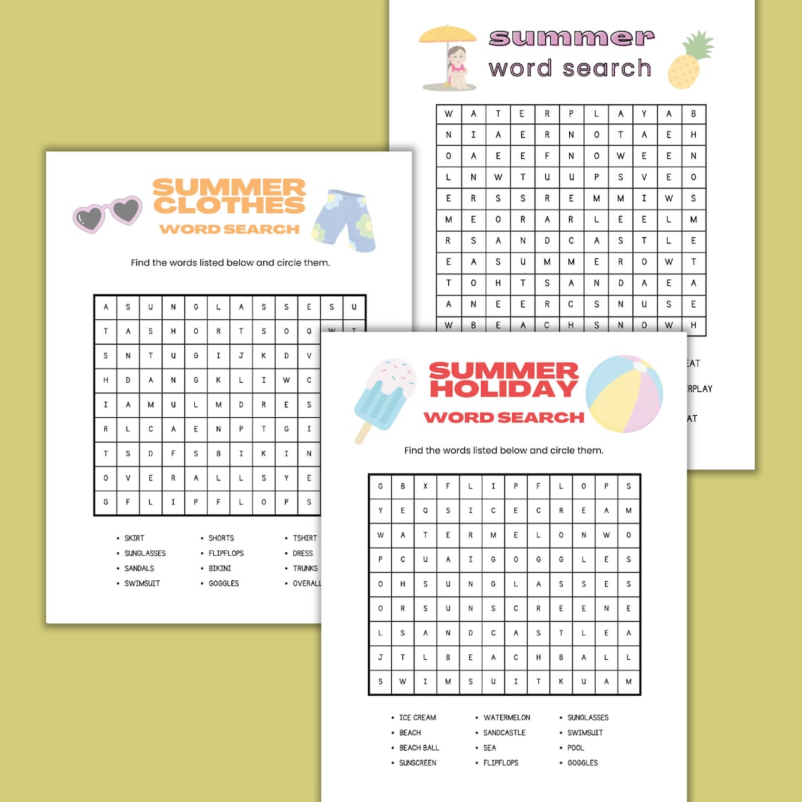 Summer Word Searches for Kids Instant Download Activities Summer ...