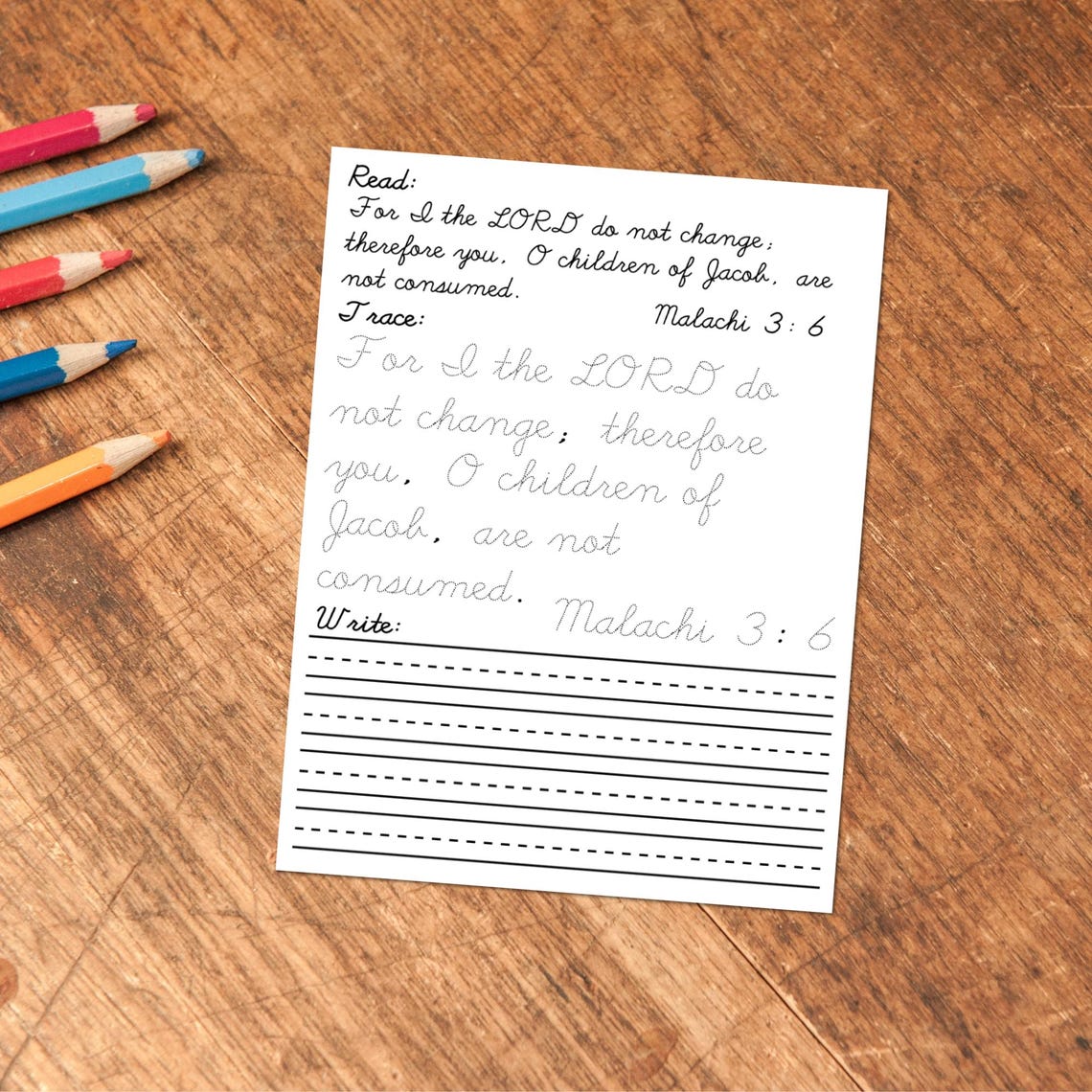 Bible Verse Cursive Writing Activity for Kids Homeschool Worksheet for ...