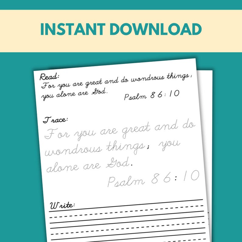 Scripture Cursive Handwriting Practice Printable Worksheet for ...