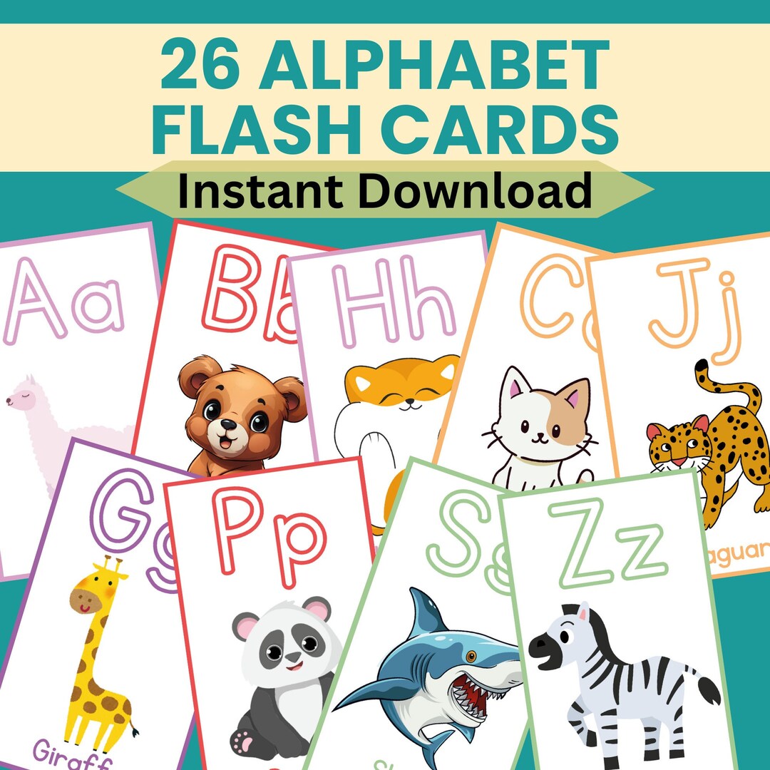 Alphabet Flash Cards for Homeschool Curriculum Educational Cards Animal ...