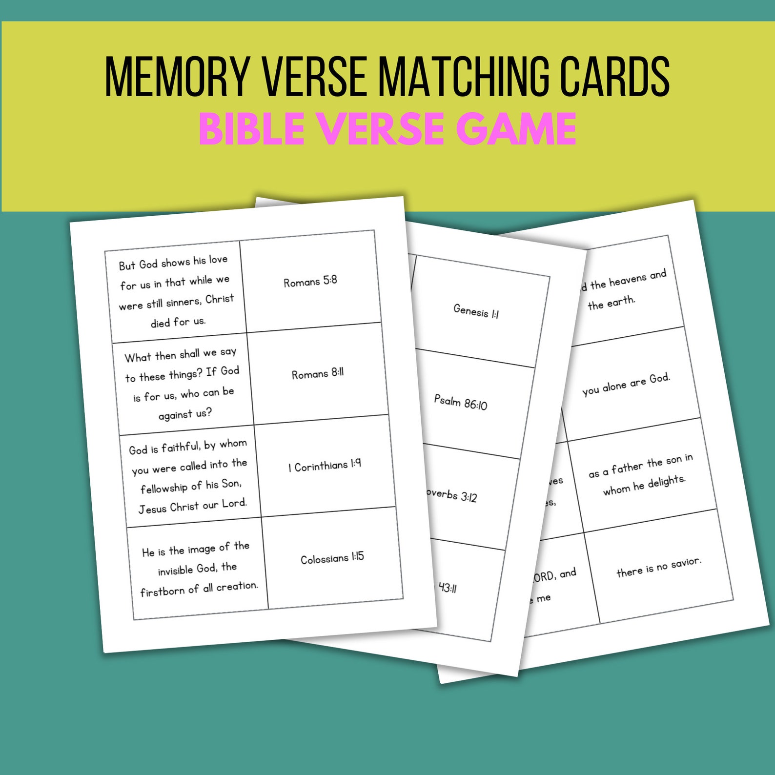 Memory Verse Matching Game, Bible Verse Cards, 20 Printable Scripture ...