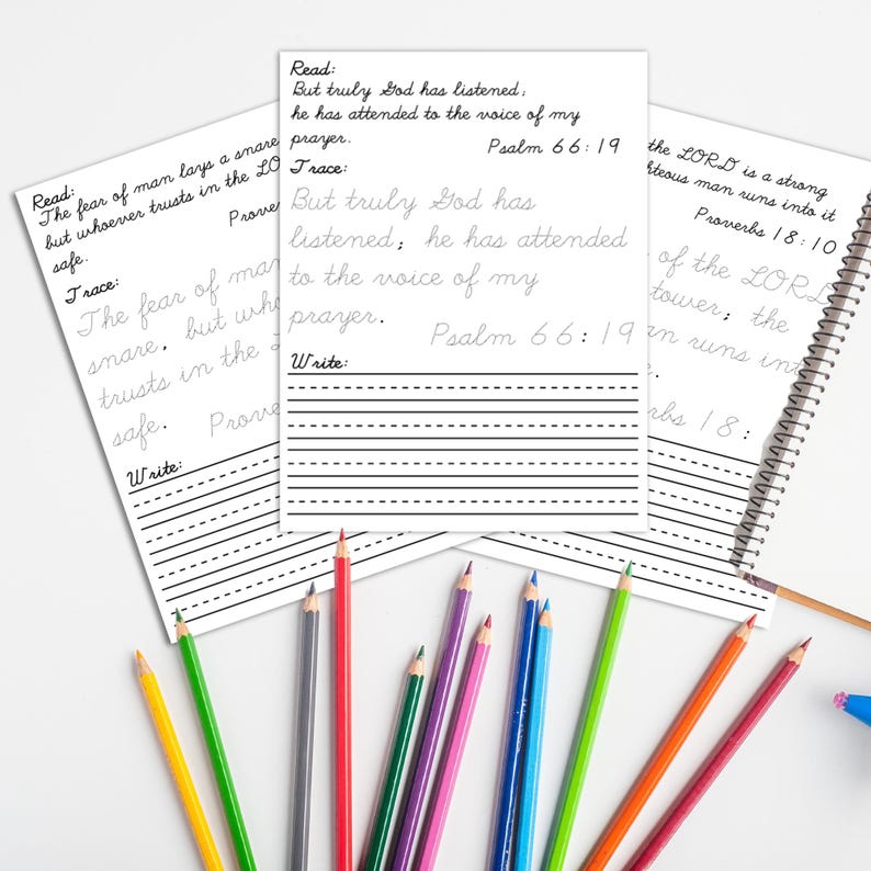 Scripture Cursive Handwriting Practice Printable Worksheet for ...
