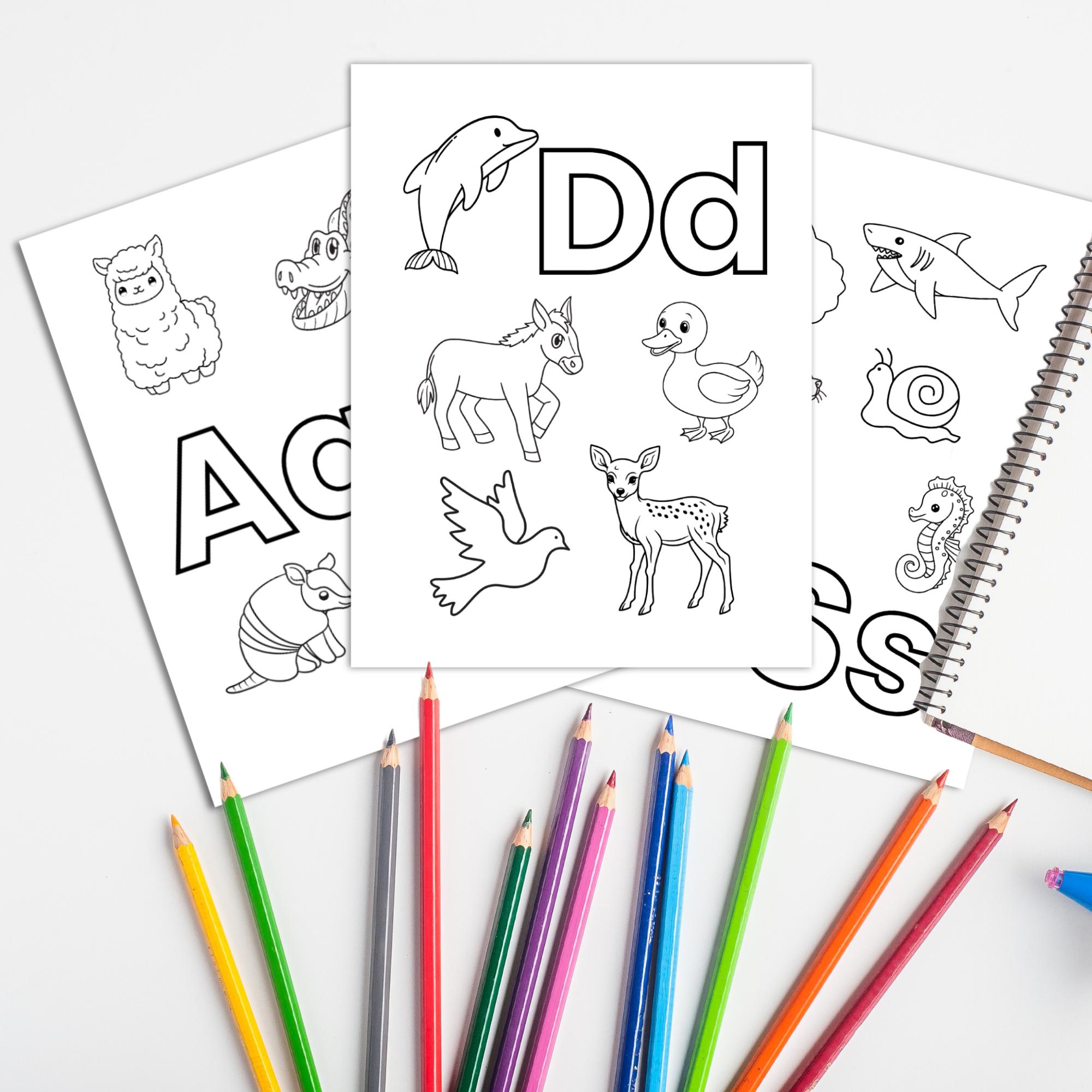 Animal Themed Alphabet Coloring Pages for Children Instant Download ...
