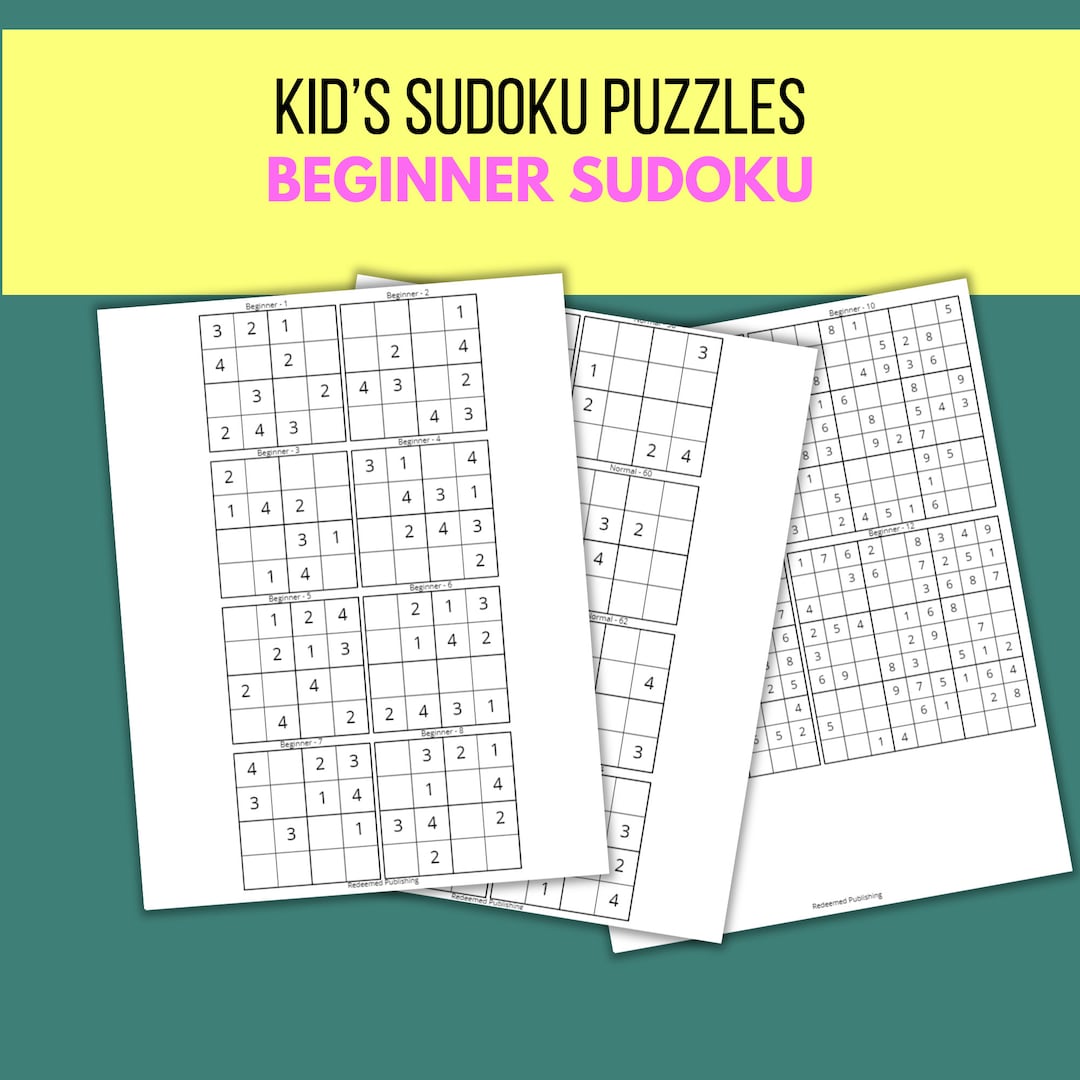 Sudoku Puzzles, 960 Printable Kids Puzzles, 4x4 and 9x9, Beginner to ...