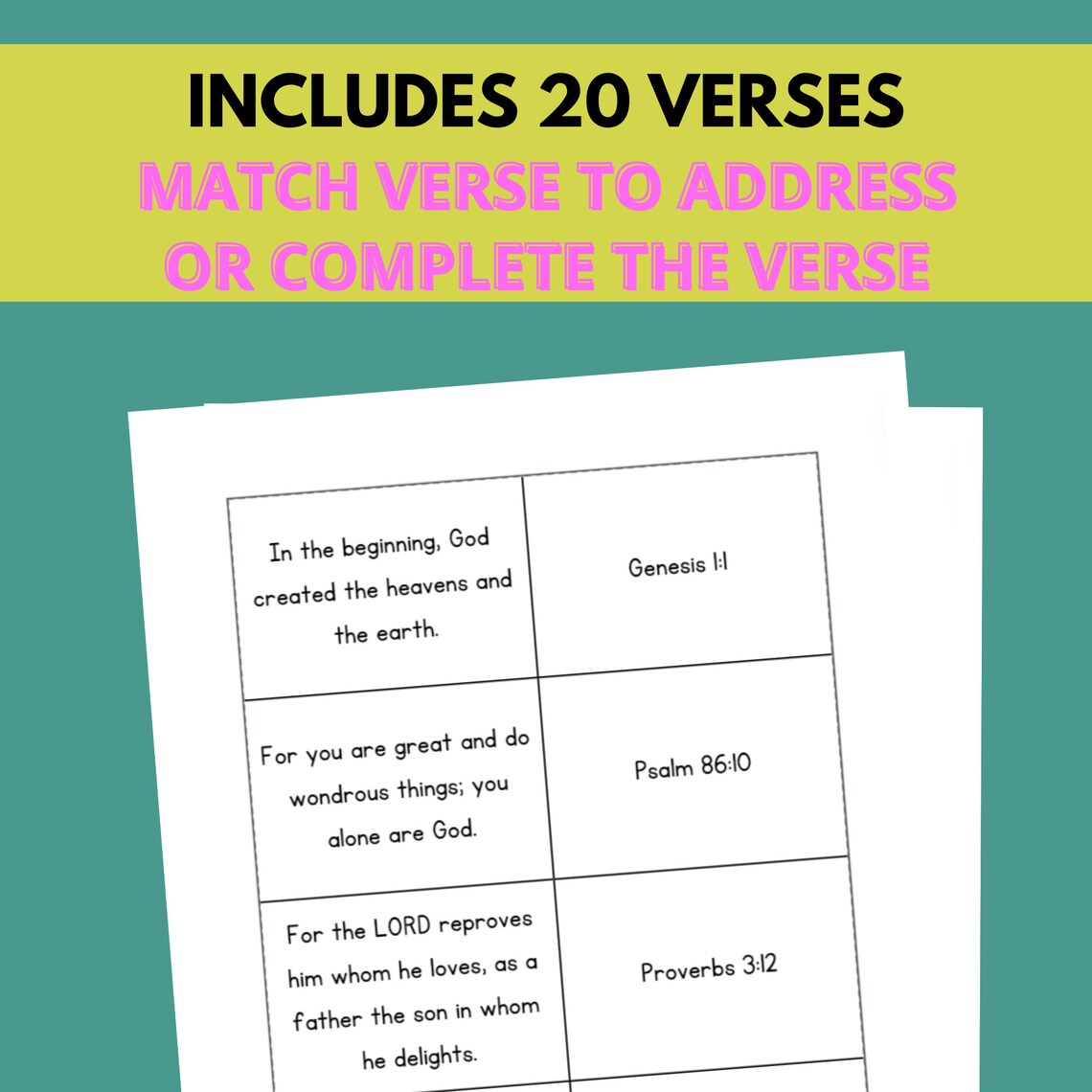 Memory Verse Matching Game, Bible Verse Cards, 20 Printable Scripture ...