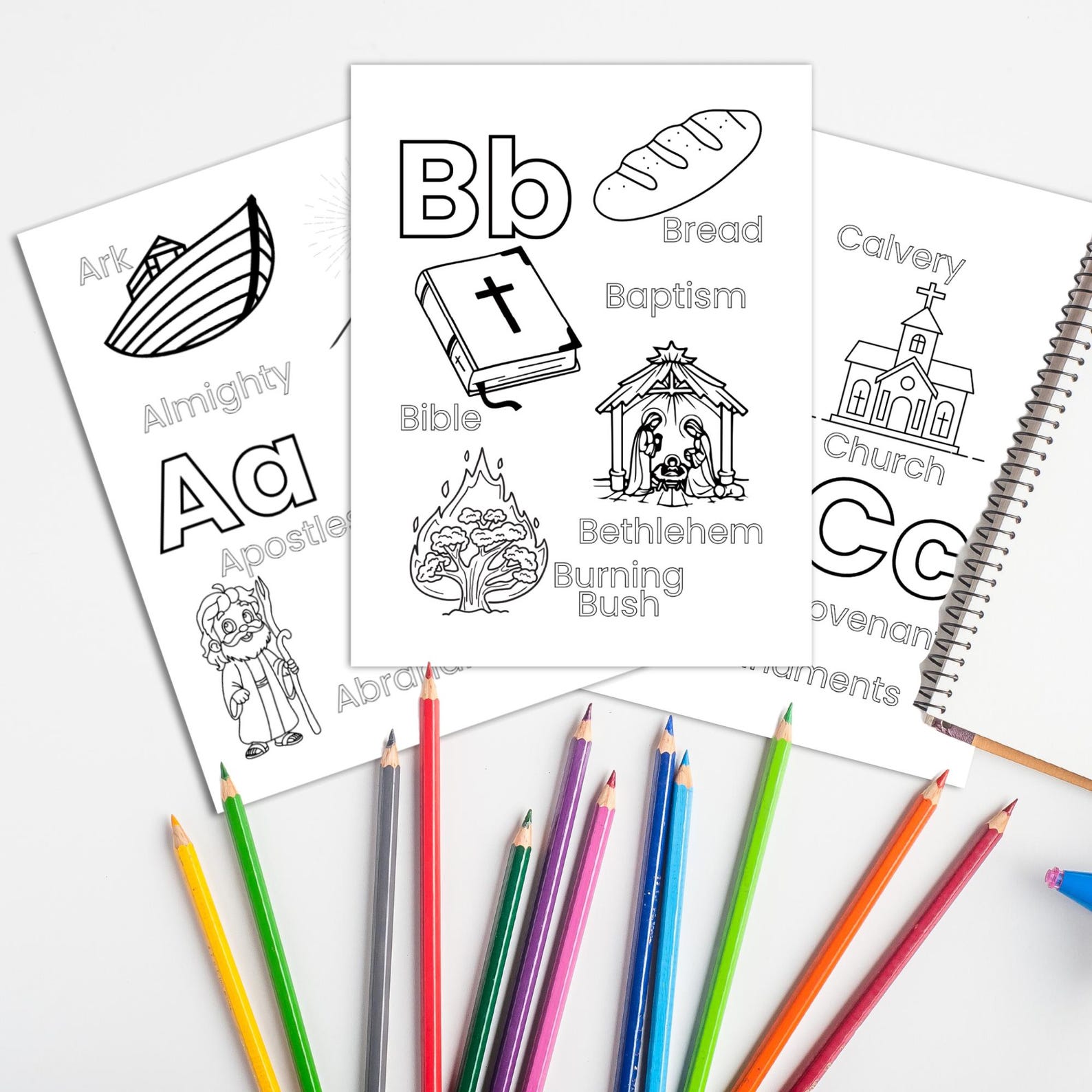 Bible Alphabet Coloring for Christian Homeschool Printable Coloring ...