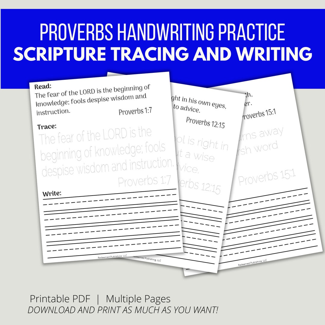 Proverbs Scripture Handwriting Practice Sheets, Printable Bible Verse ...