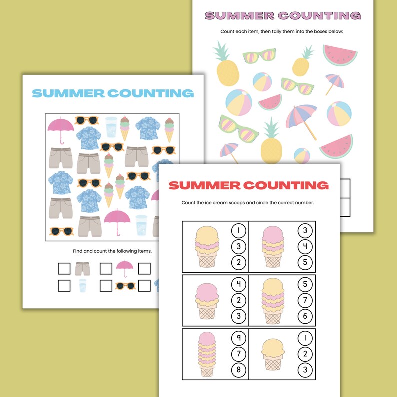 Summer Counting Activities for Kids Instant Download Activities Summer ...