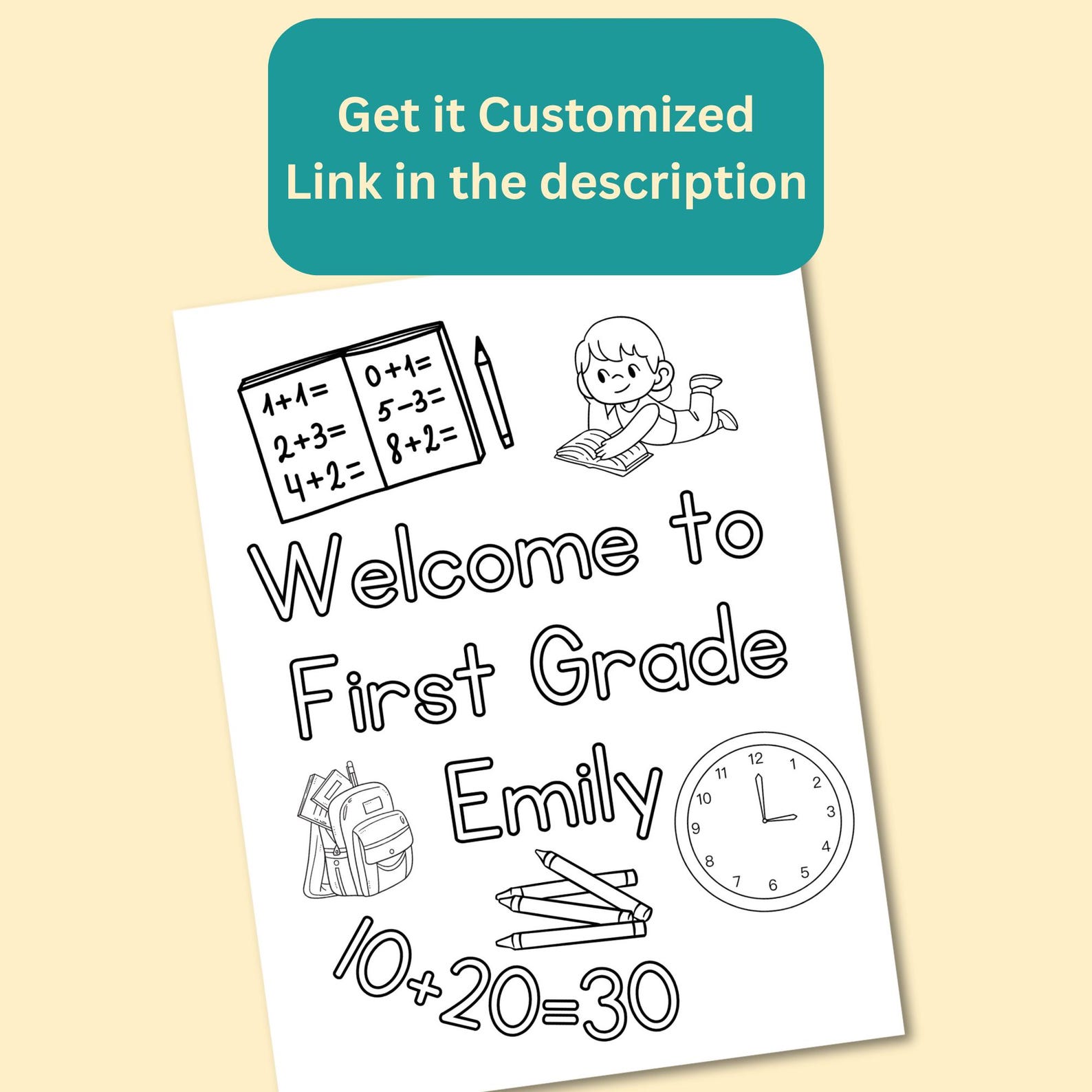 1st Grade Coloring Page for Student Back to School Activity Instant ...