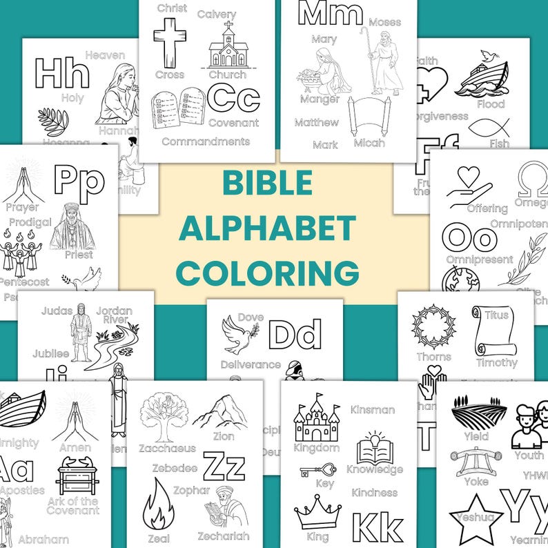 Bible Alphabet Coloring for Christian Homeschool Printable Coloring ...