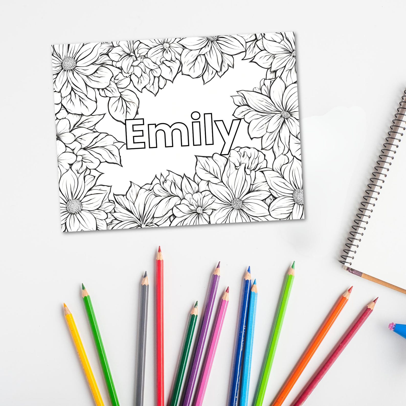 Custom Name Floral Coloring for Children Mindfulness and Relaxation ...