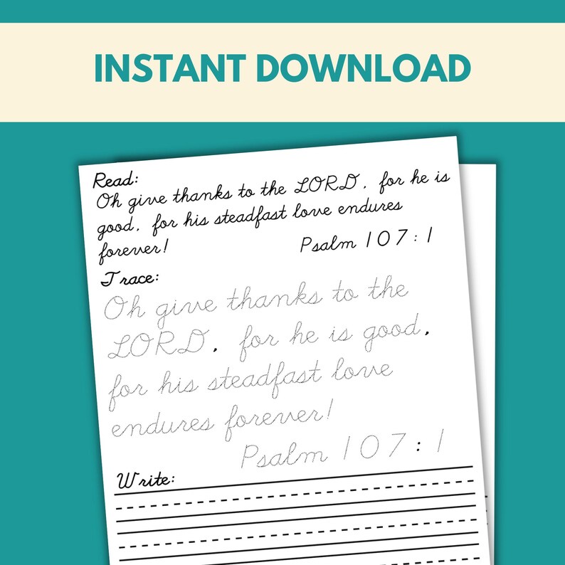 Bible Verse Cursive Writing Activity for Kids Homeschool Worksheet for ...