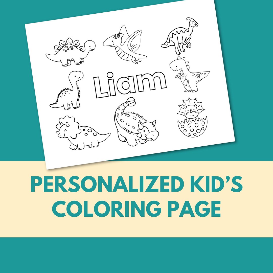 Custom Dinosaur Coloring Page Printable Personalized Coloring Sheet for ...