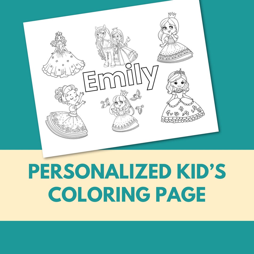 Custom Princess Themed Coloring Page for Children Personalized Coloring ...