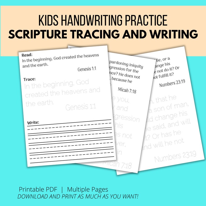 Character of God Scripture Handwriting Practice Sheets, Printable Bible ...