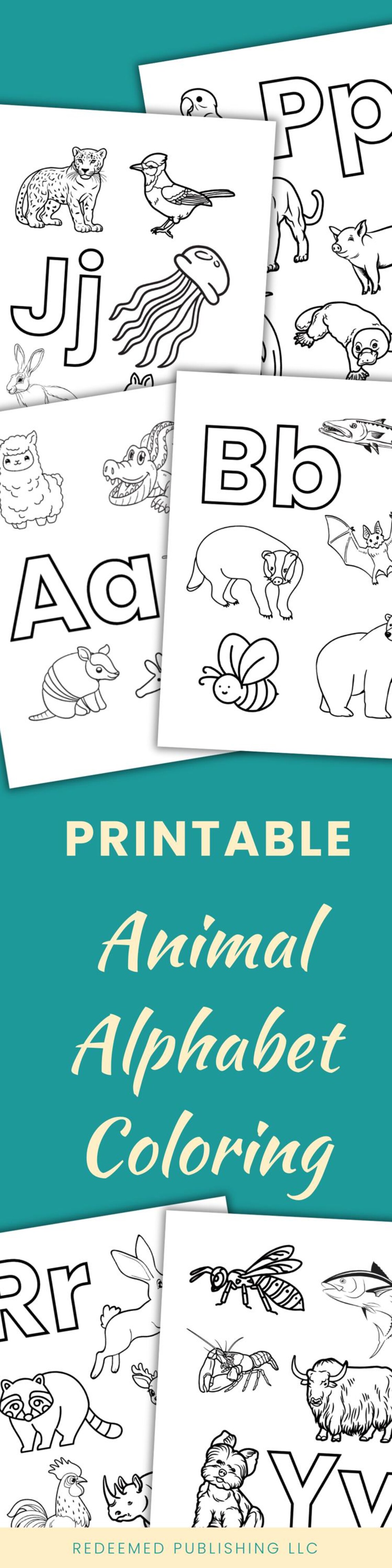 Animal Themed Alphabet Coloring Pages for Children Instant Download ...