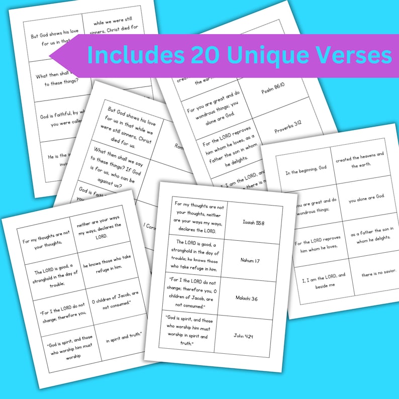 Scripture Verse Matching Game Cards for Bible Verse Memory Homeschool ...