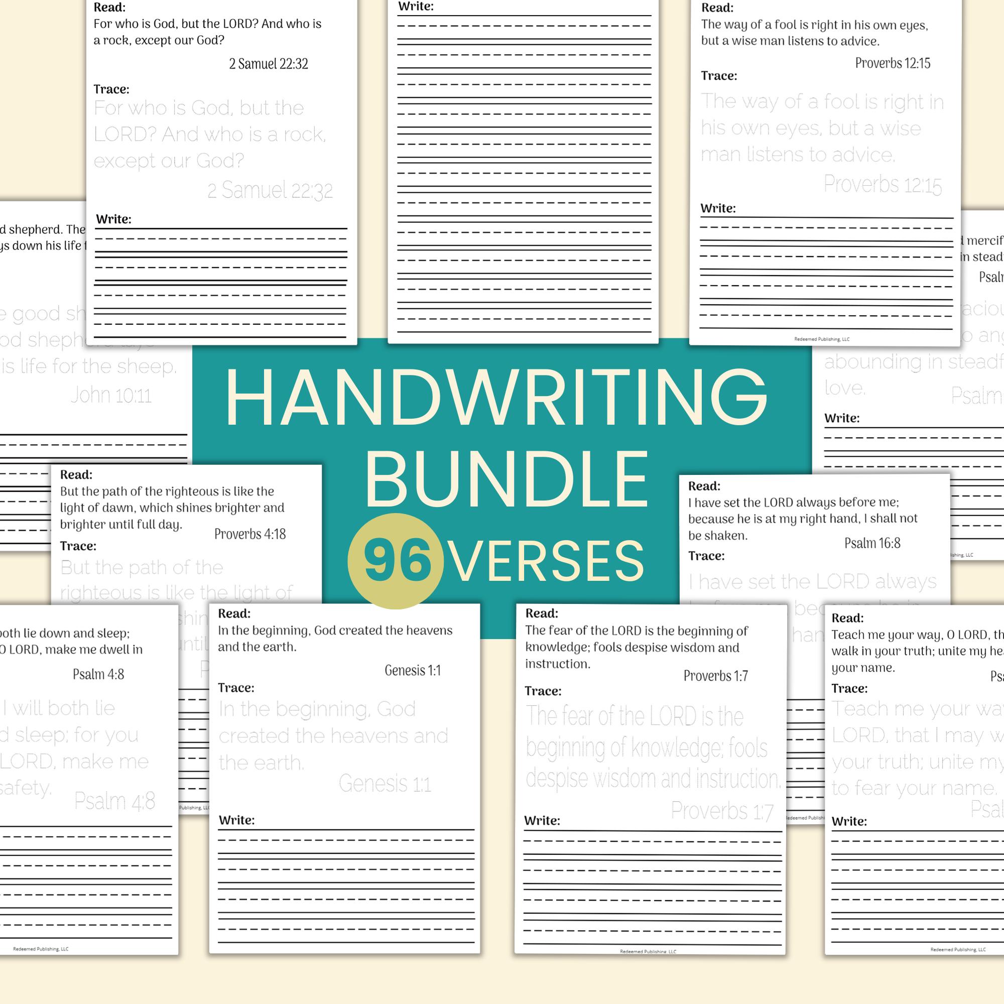 Handwriting Bundle for Kids Letter Tracing Practice Scripture Memory ...