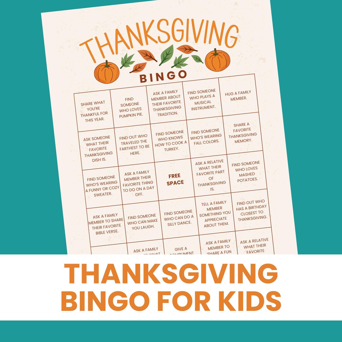Thanksgiving Bingo for Kids Printable Family Holiday Game for Kids ...