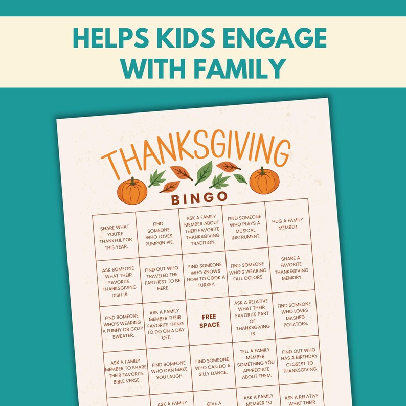 Thanksgiving Bingo for Kids Printable Family Holiday Game for Kids ...
